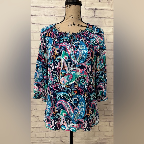 Talbots | Tops | Talbots Petite Small Paisley Tie Neck Popover Top ...